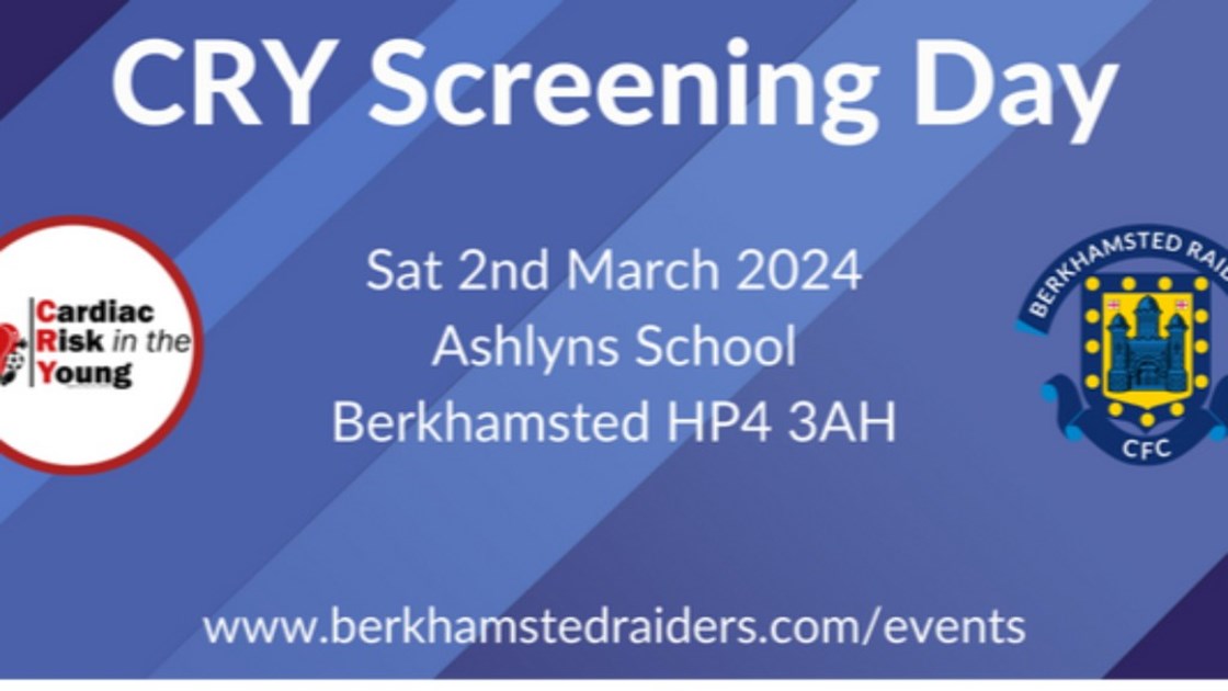 Raiders CRY Screening - Ashlyns School 2nd March 2024 - JustGiving