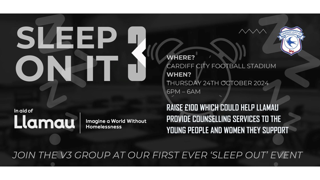 V3 Group 'Sleep On It' Event for Llamau is fundraising for Llamau